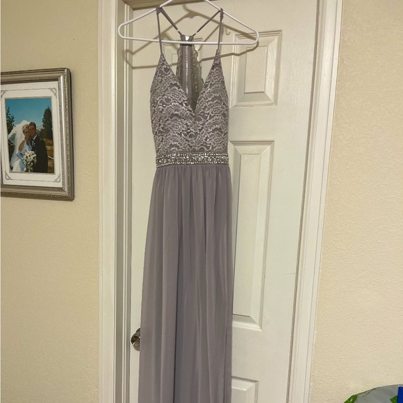 Dresses | Silver Backless Floor Length Gown | Poshmark